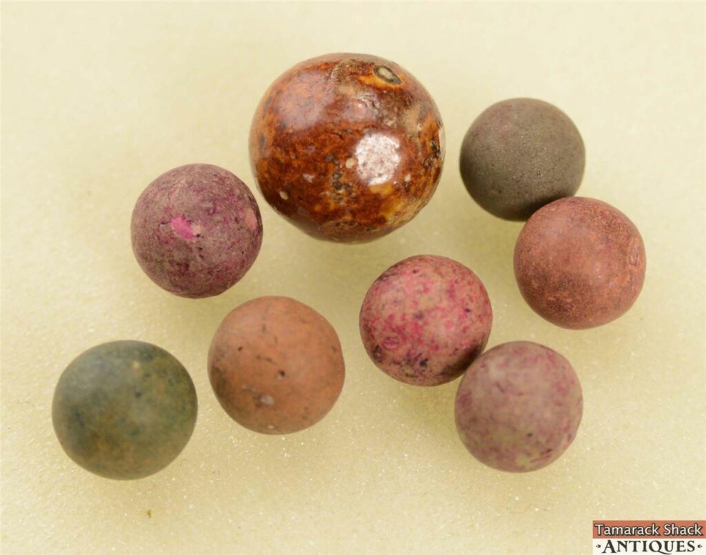 LOT of 7 Colorful Handmade Unglazed Clay Pee Wee Marbles, One 3/4 ...