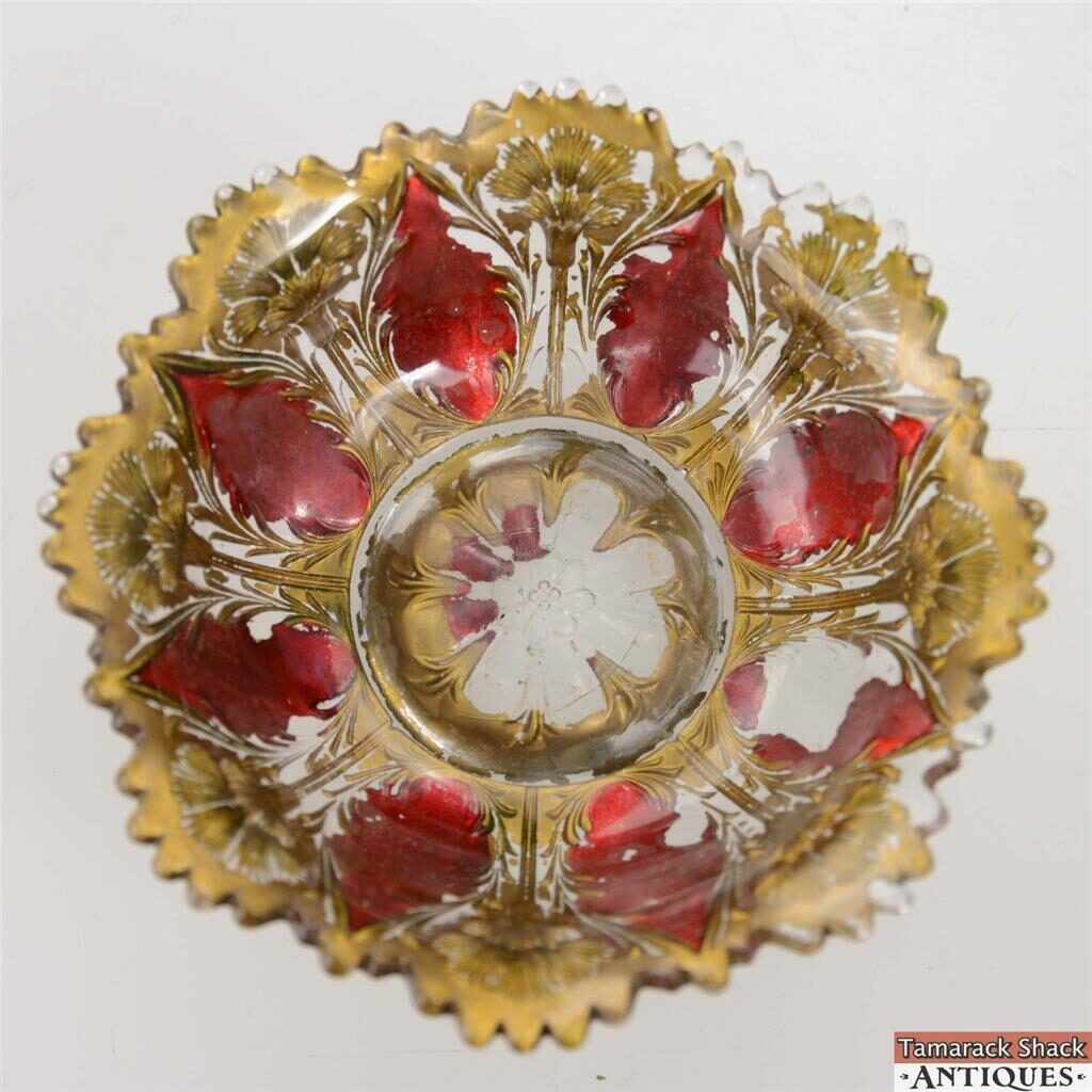 La Belle "Carnation" Goofus Glass Intaglio Red Gold 6" Bowl Antique ...