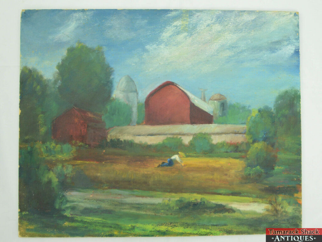 Original Primitive Rural Folk/Outsider Art Oil Painting "Farmer Plants ...