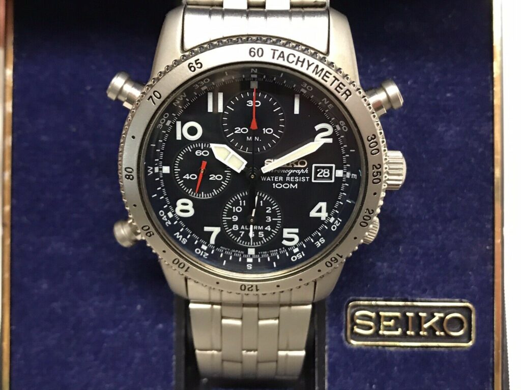 SEIKO Chronograph Watch in Box | Uncommon Model 7T32-7E50 | Blue Dial ...