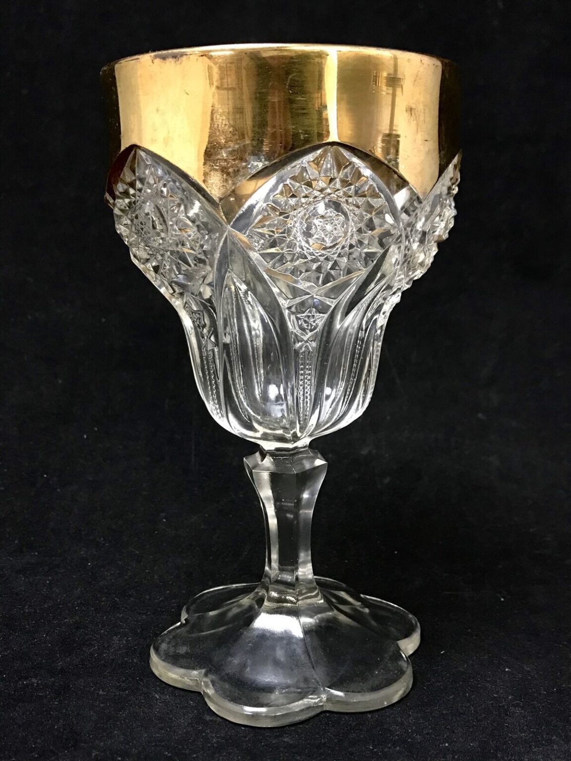 Very Unusual Antique EAPG Gold Gilded Floral Motif Glass Goblets| 22464 ...