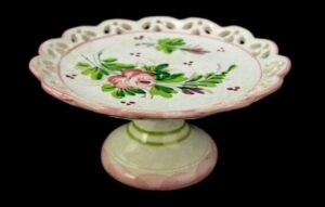Vintage Italy Pedestal Handpaint Lace Pink Dessert Fruit Compote Plate ...