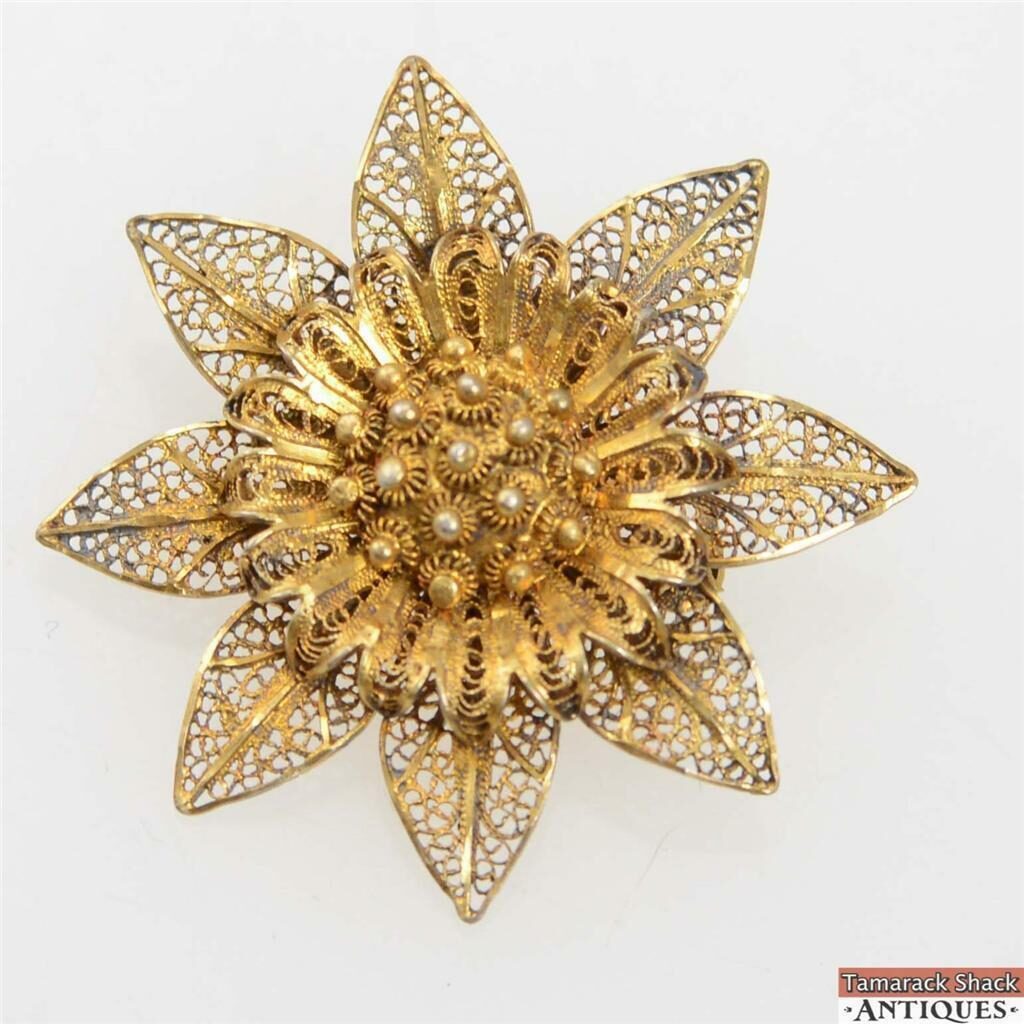 Vintage Topazio Portugal Filigree Gold Vermeil 925 Sterling Flower ...